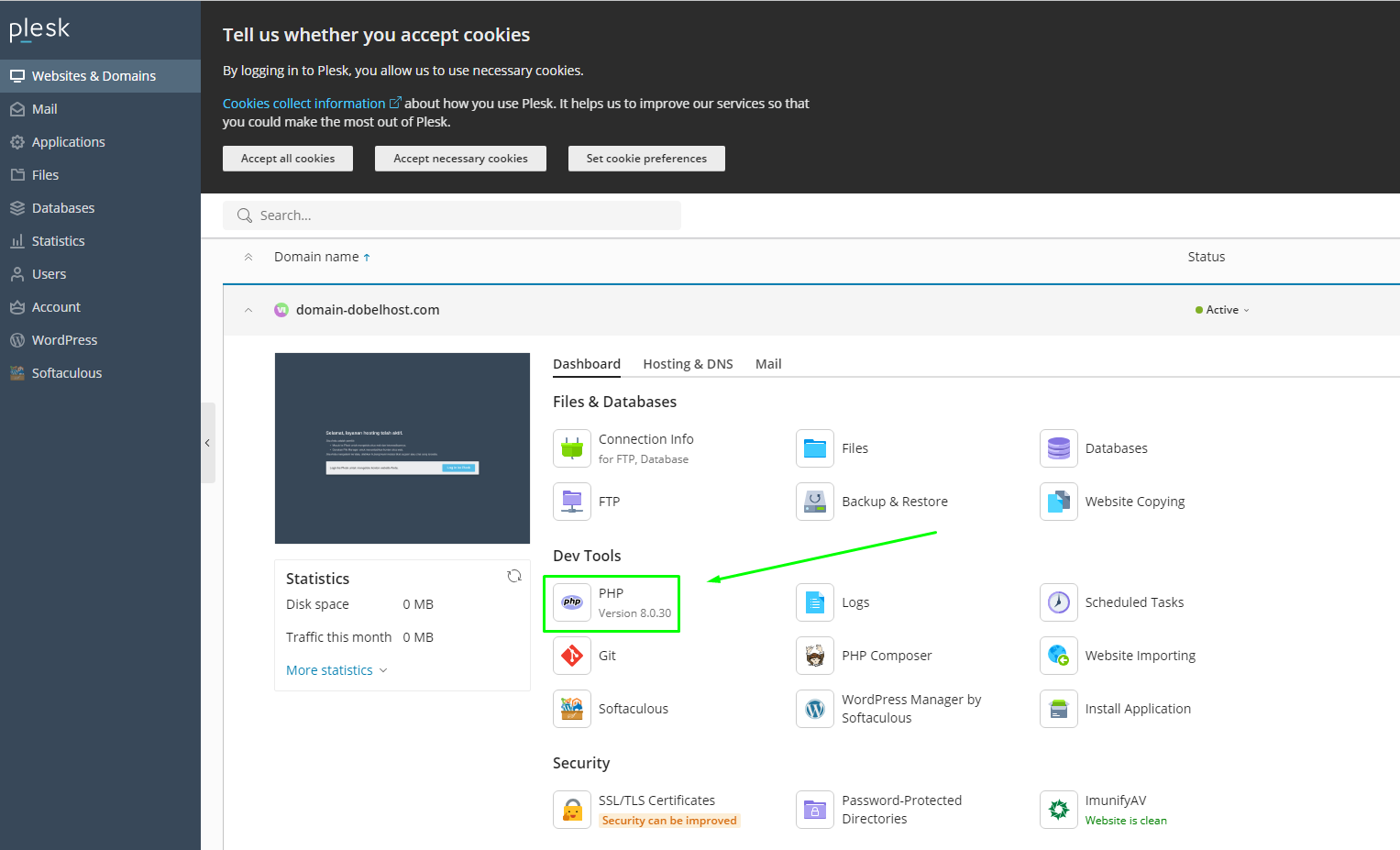 Cara Mengubah Versi PHP di Plesk
